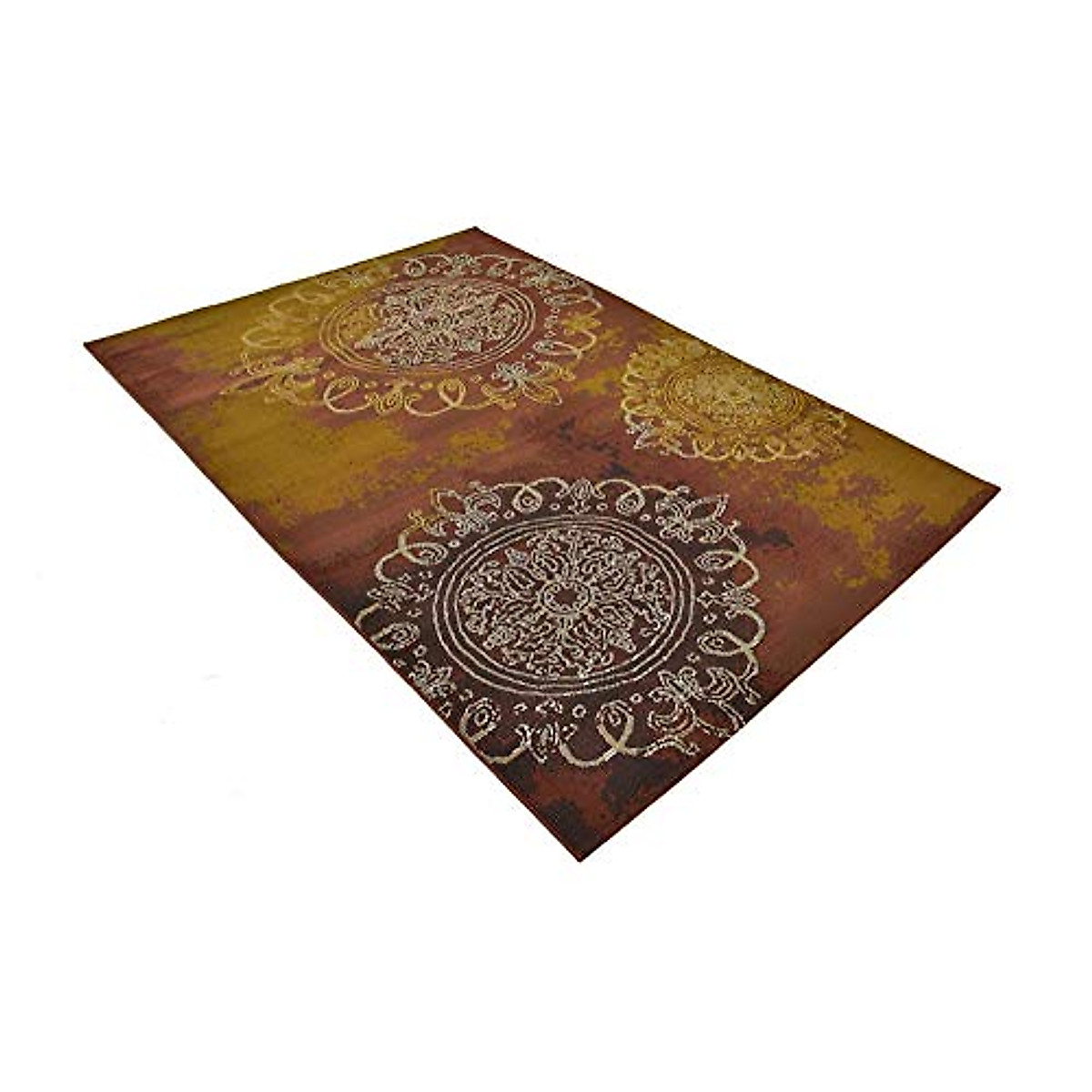 Unique Loom Outdoor Modern Collection Area Rug - Trio (5' 3" x 8' Rectangle, Rust Red/ Gold)