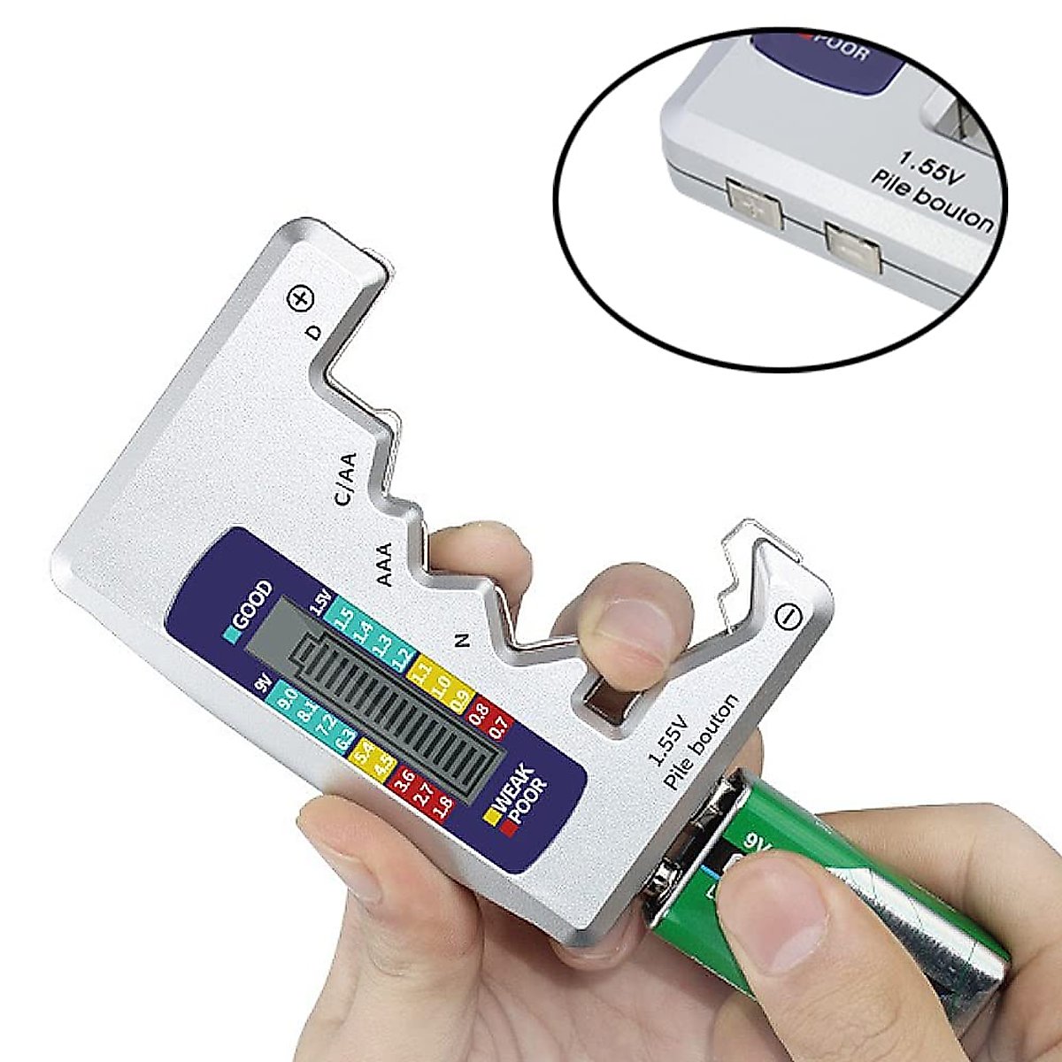 Wolfride AA Battery Checker Tester Universal Battery Tester 9v Battery Tester Digital Display for AAA AA C D N 9V Battery 1.55V Button Cell