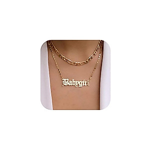 Jovono Layered Necklaces Gold Figaro Necklace Chain Fashion Babygirl Pendant Necklace Chain Accessories for Women(Gold)
