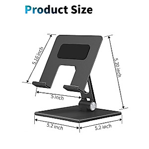 ALASHI Tablet Stand for Desk, Stable Tablet Holder with Heavy and Thickened Metal Base for Large Tablet Device, Multi-Angles Adjustable and Foldable, Universal Supports 4-13.3 Inches Tablet, Black