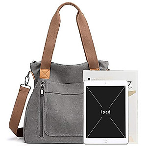 Women's Canvas Tote Handbags Vintage Casual Shoulder Work Bag Crossbody Purses (Black) One Size