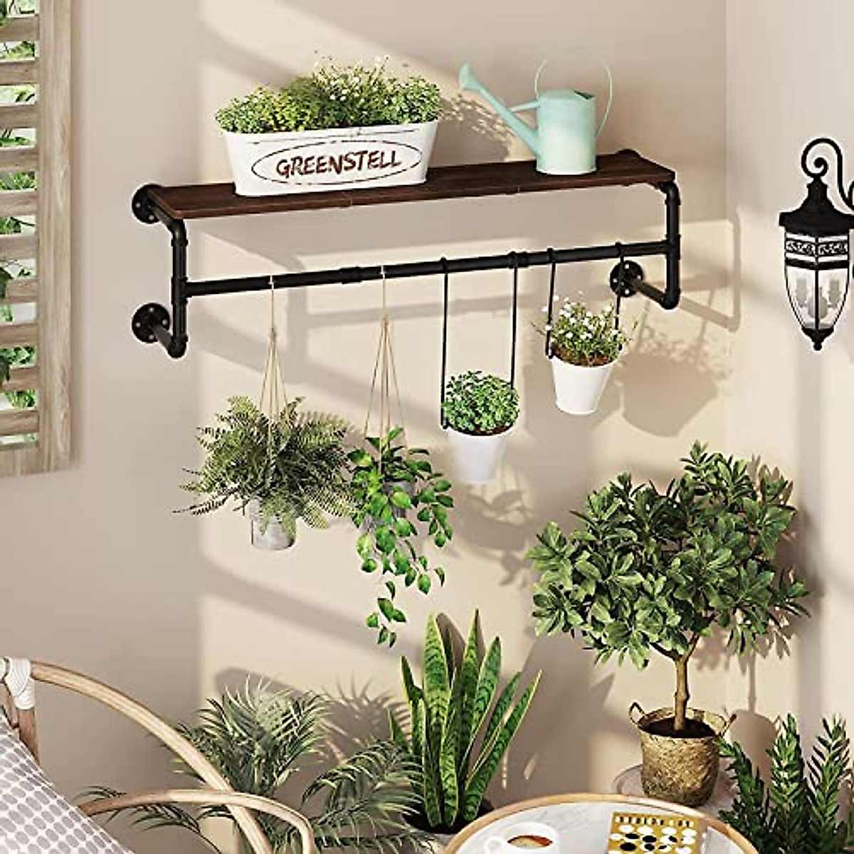 Wall Mounted Clothes Rail with Shelf, 36.2” Garment Rack Wall Hanger, Space-Saving Industrial Pipe Clothes Bar Rack, for Laundry Room and Closet Storage