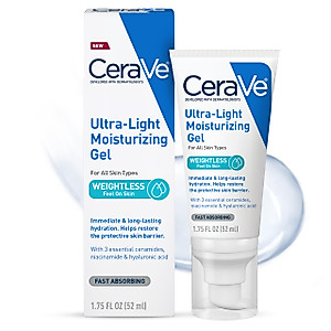 CeraVe Ultra-Light Moisturizing Gel, Hydrating Gel Face Moisturizer with Ceramides, Niacinamide, Hyaluronic Acid, Fragrance Free, Oil-Free, Weightless Mattifying Moisturizer, 1.75 FL Oz
