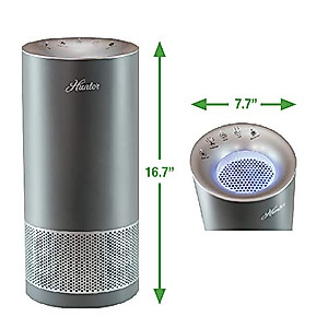 Hunter HP400 Round Tower Air Purifier for Small Rooms Features EcoSilver Pre-Filter, True HEPA Filter, Multiple Fan Speeds, Soft Touch Digital Control Panel, Sleep Mode, Timer, Accent Light