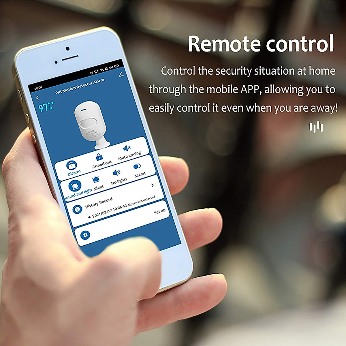 Wireless PIR Motion Sensor Alarm: WiFi Motion Detector Alarm with 100dB Siren, TUYA APP Control, Sound & Light Alarm, Infrared Alarm Detector with USB Charge, Compatible with Alexa