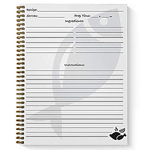 Softcover Eat Well 8.5" x 11" Recipe Spiral Notebook/Journal, 120 Recipe Pages, Durable Gloss Laminated Cover, Gold Wire-o Spiral. Made in the USA