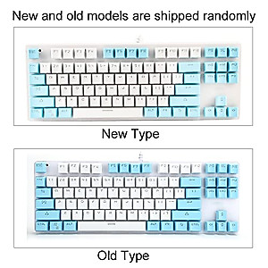 ASHATA Mechanical Keyboard, 87 Keys LED Backlit Mechanical Keyboard, Blue Switch Mixed Light Compact Mechanical Gaming Keyboard for PC Desktop Laptop (White Blue)