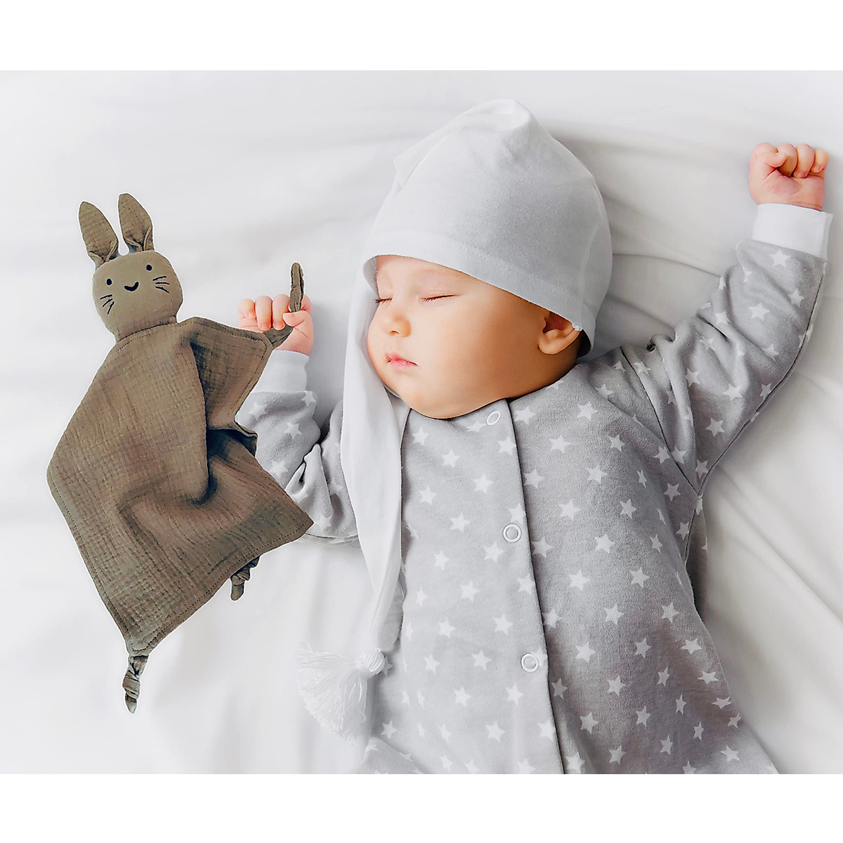 Leyl&Ari Organic Muslin Lovey Blanket | Cotton Bunny Security Blanket for Boys and Girls (Sand)