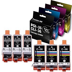 (6-Pack, 3 x Black + 3 x Tri Color) Compatible PGI 35 CLI 36 PGI35 CLI36 Ink Cartridge Used wtih Canon PIXMA iP100 iP110 Series Printer, by EasyPrint