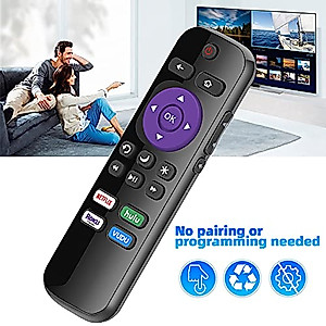 Gvirtue Replacement Remote Control Compatible for All Onn Roku Smart TV, Universal for Onn Roku TV Remote, Onn 24” 32” 40” 43” 50” 55” 58” 65” 70” Roku TV with Netflix Hulu Roku-Channel Vudu Button