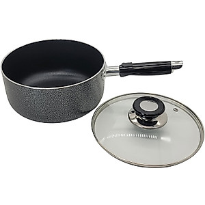 Kitchen Saucepan Pot Heavy Gauge Granite Look with Tempered Glass Lid Heat Resistant Lid & Pot Handles 2,3,4,5 Qt (4 Qt & 5 QT Combo Set)
