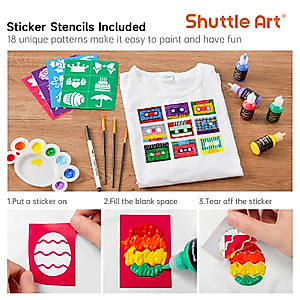 Shuttle Art Fabric Paint Set, 45 Colors 3D Permanent Paint with Brushes Palette Fabric Pen Fabric Sheet Stencils, Glow in The Dark, Glitter,Metallic Colors for Textile Fabric T-Shirt Jeans Glass