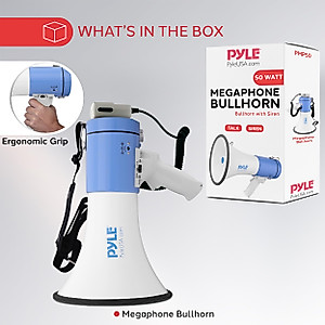PYLE Portable Megaphone Speaker PA Bullhorn - Built-in Siren, 50W Adjustable Volume Control in 1200 Yard Range, Ideal for Any Outdoor Sports, Cheerleading Fans & Coaches, or for Safety Drills