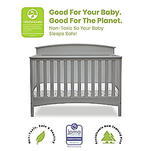 Delta Children Archer Solid Panel 4-in-1 Convertible Baby Crib - Greenguard Gold Certified, Grey