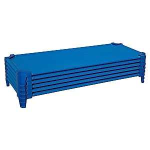 Wood Designs Stackable Daycare Cots for Toddlers, 40", Blue, Ready-to-Assemble Nap Cots for Sleeping - Preschool, Daycare, Kindergarten, 87840 [Set of 6]