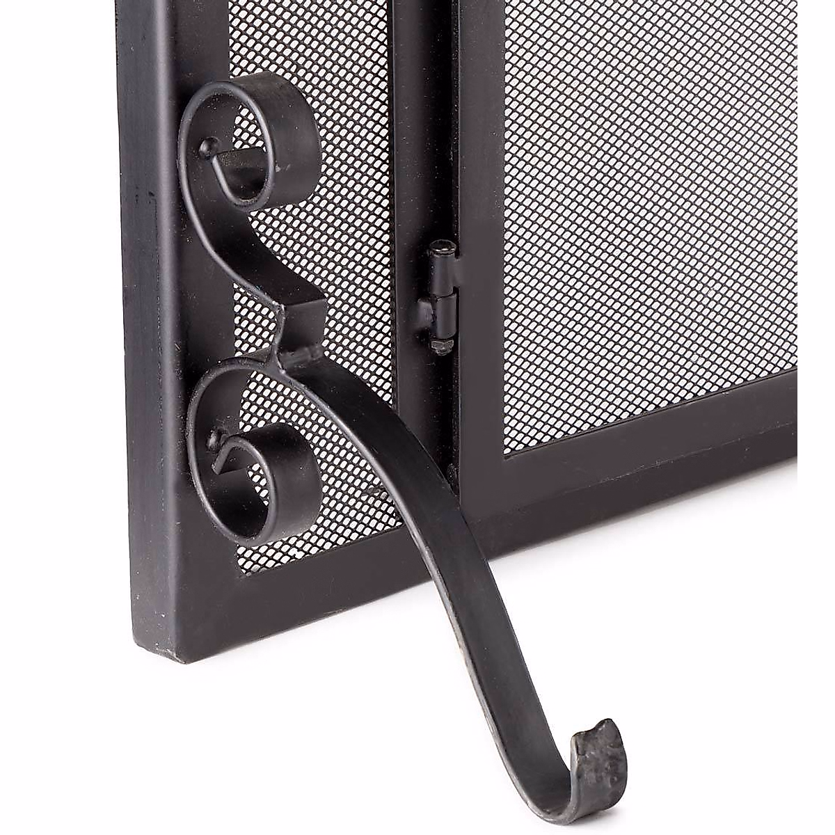 Plow & Hearth Metal Fireplace Screen Flatguard Black | 44" W x 33" H | 2 - Door | Spark Guard Indoor Grate | Iron Fire Place Cover | Wood Burning Stove Decorative Accessories