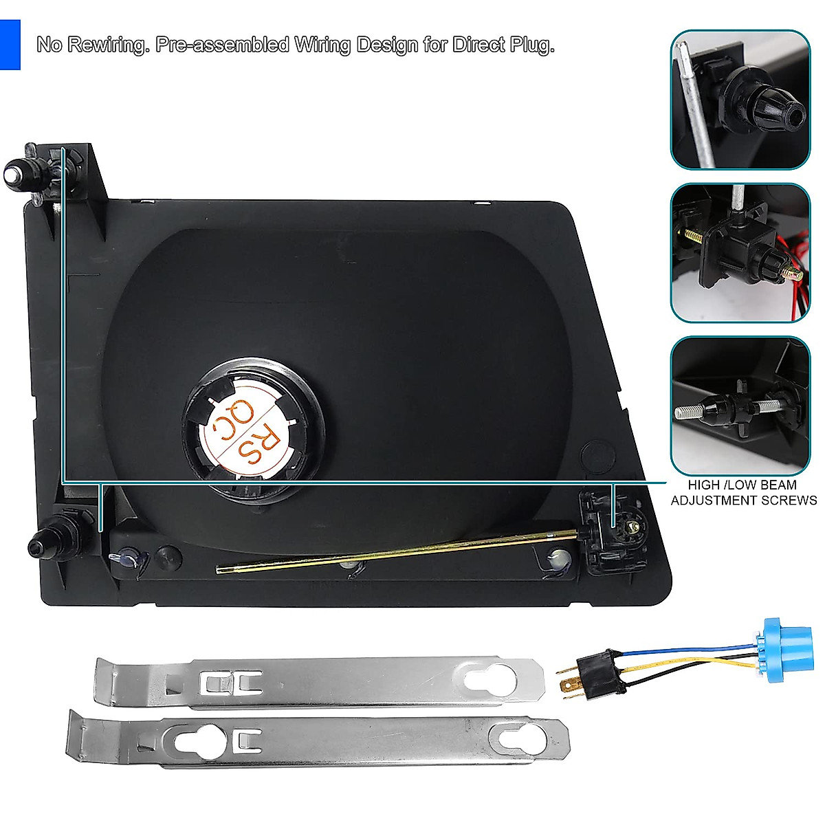 SPEC-D TUNING Black Headlights+Corner Lamps Compatible with Ford Econoline Van E150 E250 E350 E540 1992-2006 L+R Pair Assembly