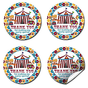 Circus Carnival Birthday Party Thank You Sticker Labels, 40 2" Party Circle Stickers by AmandaCreation, Great for Party Favors, Envelope Seals & Goodie Bags