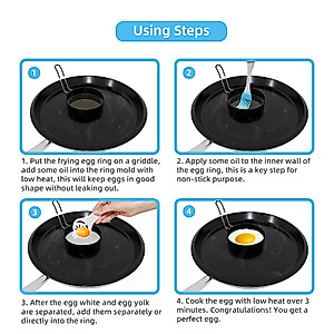 Ameupin 8" Omelet Ring, 6" Pancake Ring, 3.5" Egg Ring for Griddle Frying Eggs (Upgrade Large 3 Pack Stainless Steel Non Stick Round Cooking Rings Molds with Oil Brush and Egg Separator)