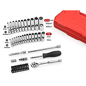 SEKETMAN 76-Piece 1/4" Drive Socket Set,1/4-Inch Drive Master Socket Set with Ratchets,Extensions with 1/4" Drive Bits Set,Universal Joint (5/32-Inch- 9/16-Inch, 4mm-15mm)