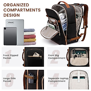 LOVEVOOK 40L Large Travel Backpack for Women Men, 17 Inch Carry on Backpack for Traveling on Airplane, Personal Item Bag Airline Approved, Business Causal Weekender Backpack, Black-Brown