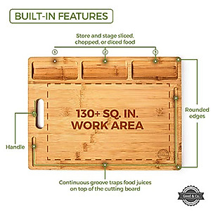 Large Organic Bamboo Cutting Board - Wooden Charcuterie Cheese Serving Platter For Kitchen - With Deep Drip Edge & Garnish Bowls - Boards Are BPA Free,16x12” - Unique Housewarming Gift Idea - Good&Co.