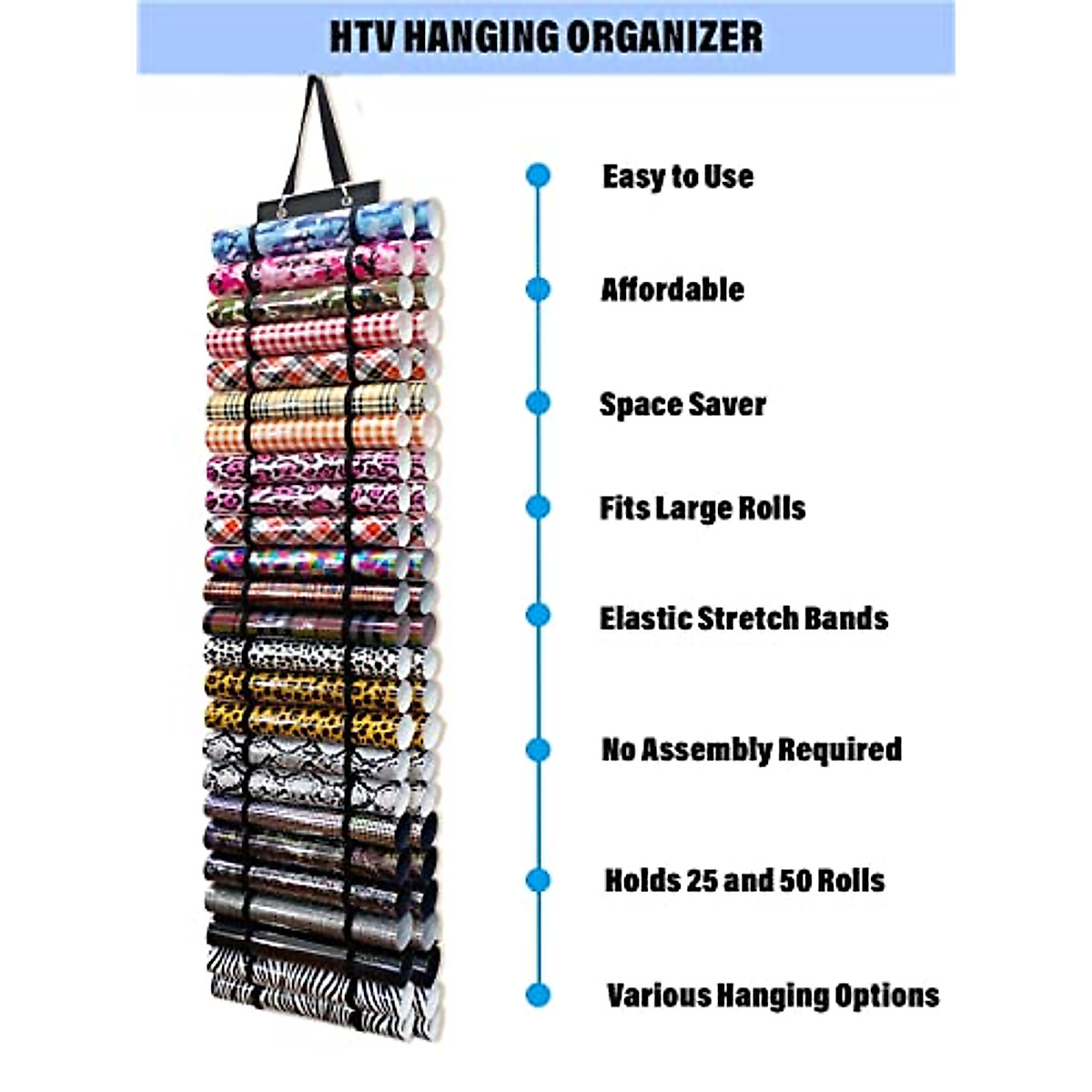 CLZYLRS Storage Organizer Vinyl Roll Holder | Craft Organizer Vinyl Storage Rack | Hanging Organizer Storage… (Black, 50)