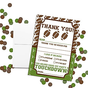 Football Touchdown Thank You Notes for Boys, Ten 4" x 5.5" Fill In The Blank Cards with 10 White Envelopes by AmandaCreation