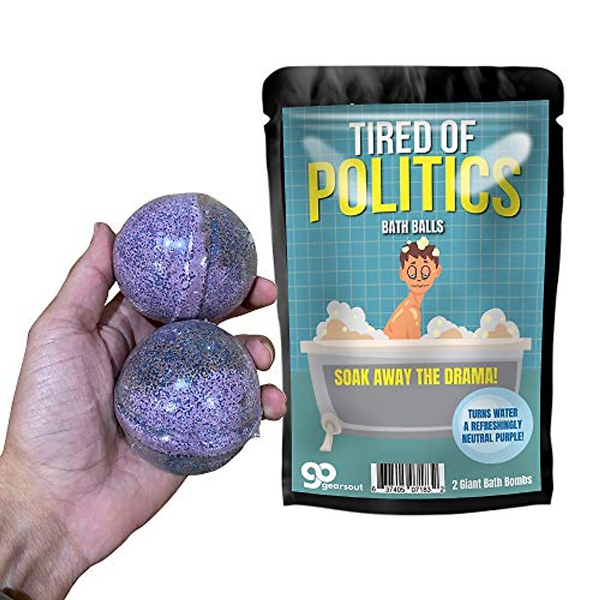 Tired of Politics Bath Balls - Funny Bath Bombs, XL Black Amethyst Fizzers, Handcrafted, Made in The USA, 2 Count