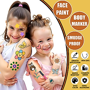 Jim&Gloria Water Resistant Face Paint Temporary Tattoo Markers for Skin Smudge Proof Body Marker Waterproof Kids Face Painting Kit - Trendy Stocking Stuffers Christmas Gifts for Teen Girls Boys Adult