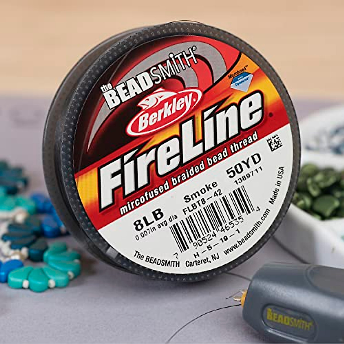 The Beadsmith Fireline by Berkley – Micro-Fused Braided Thread – 8lb. Test, 007”/.17mm Diameter, 50 Yard Spool, Smoke Grey – Super Strong Stringing Material for Jewelry Making and Bead Weaving