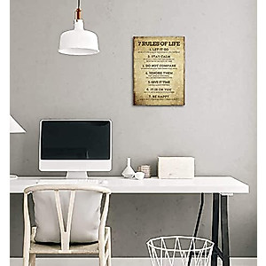 7 Rules of Life Wall Art Tan Inspirational Canvas Pictures Motivational Quotes for Office Wall Decor Retro Framed Canvas Prints for Living Room Bedroom Bathroom Home 12" x 16"