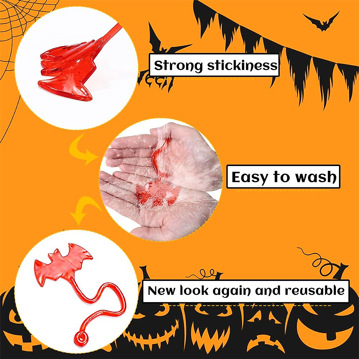 Vellibring 48 PCS Halloween Sticky Hands Party Favors for Kids Stretchy Sticky Toys Bulk for Halloween Treats Goodie Bag Stuffers Fillers Classroom Exchange Prizes