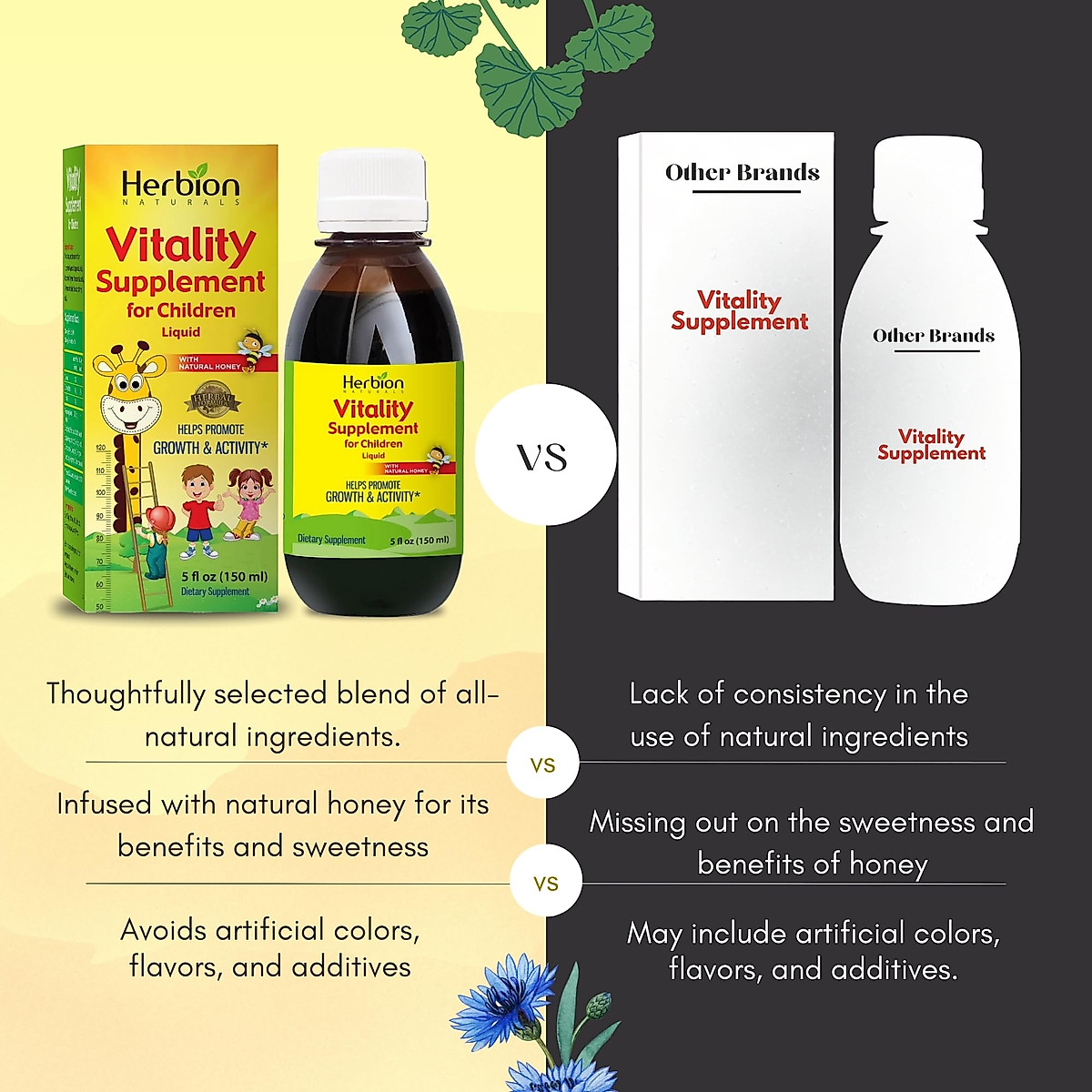 Herbion Naturals Vitality Supplement Syrup for Children, Promotes Growth and Appetite, Relieves Fatigue, Improves Mental and Physical Performance, Boosts Energy, 5 FL Oz - For Kids of 1 Year and Above