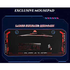 FDW Computer Desk Gaming Desk 55 inches Home Office Desk with Headphone Hook Cup Holder and Socket Rack Full-Surface Mouse Pad Gamer Workstation for Adult Teens,Black