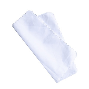 CoCoUSM White Handkerchiefs Premium 60s Cotton scalloped Hankies 11 Inches