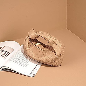 Leather Woven Ladies Tote Bag Underarm Bag Casual Diamond Grid Cloud Shoulder Bag caramel