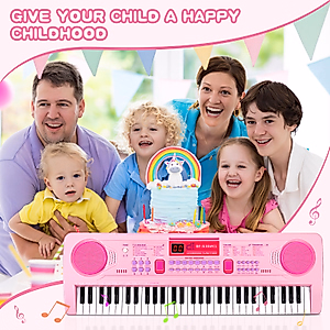WOSTOO Kids Keyboard Piano, Portable 61 Keys Keyboard Electronic Digital Piano, Early Learning Educational Musical Piano Toy Keyboard Gift for Beginners with Music Stand, Microphone (Pink)