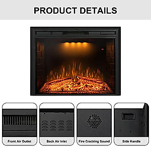 Benrocks 36'' Electric Fireplace Inserts, Recessed & Built in Wall Electric Fireplace Heater with Fire Crackling Sound, Adjustable Top Light & Flame Speed, Overheating Protection, 750/1500W Black