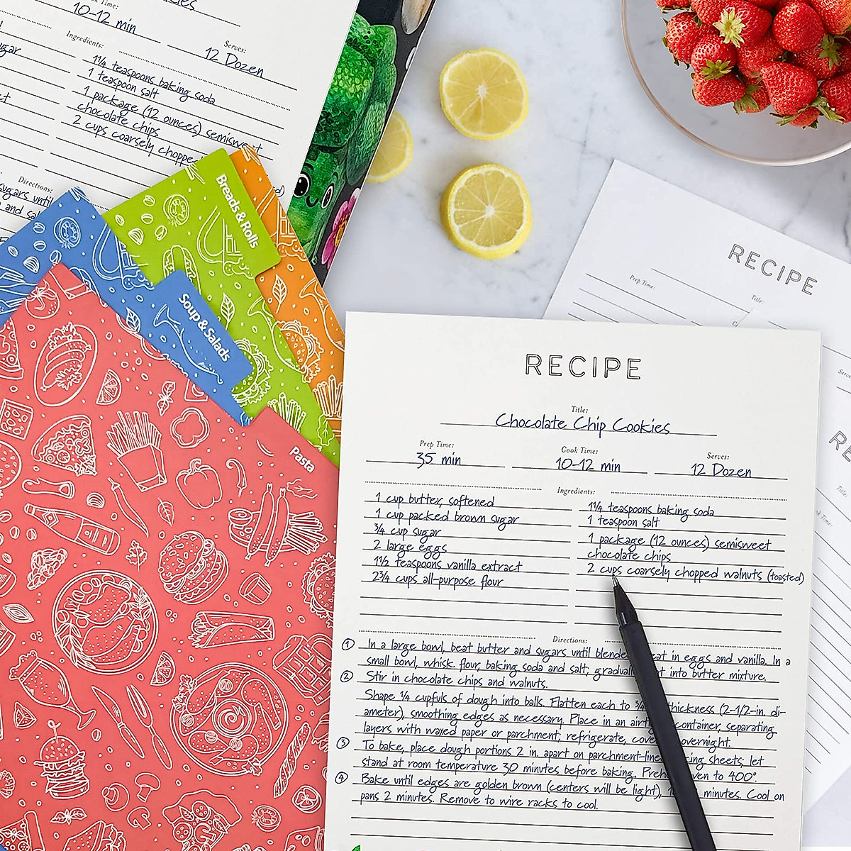 Full Page Recipe Binder 8.5" x 11", 3 Ring Recipe Book Organizer Kit with 30 Clear Protective Sleeves & 20 Full Page Recipe Cards & 10 Dividers - Kitchen Cookbook Kit (Blue)