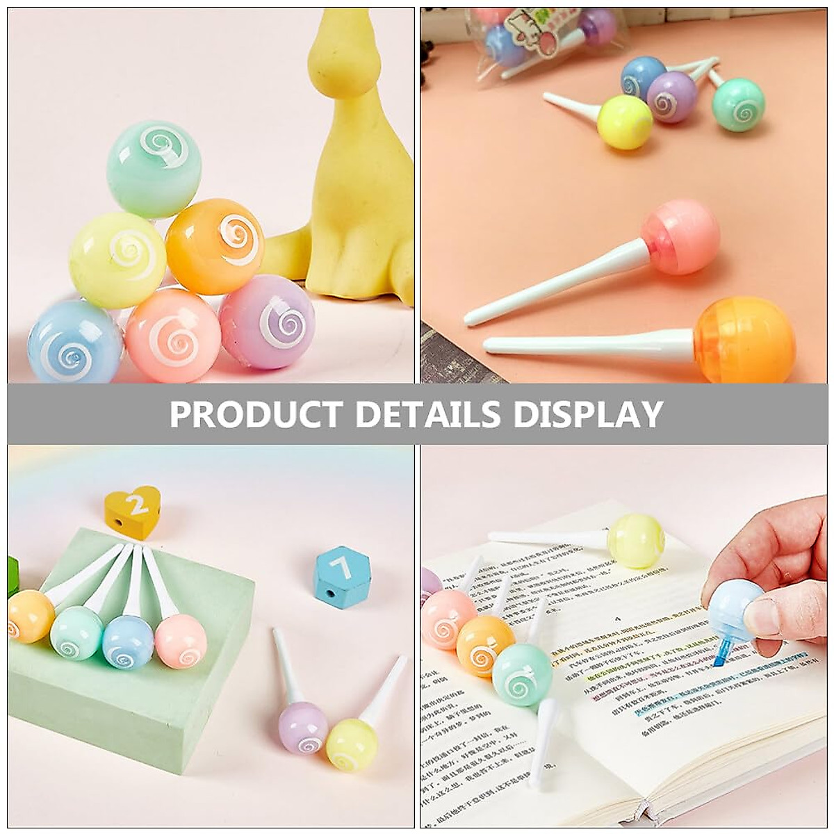 EXCEART Highlighters 6Pcs Cute Mini Highlighter Pen lollipop shaped Pastel Color Chisel Tip Gift Highlighter Marker Fine Point Tips for Art Posters Painting Bookmarks