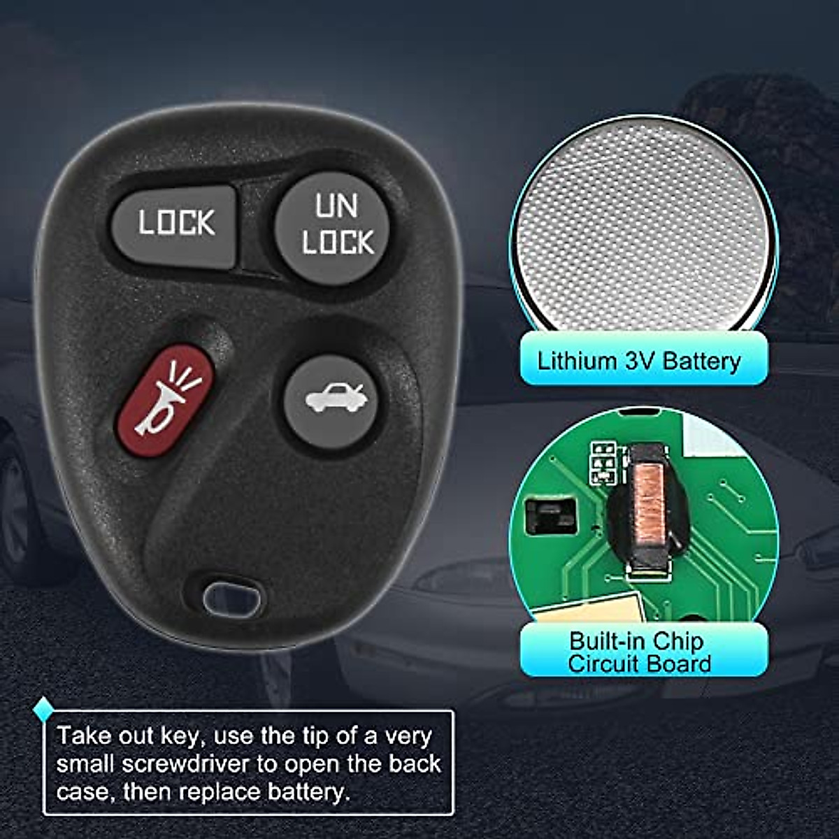 X AUTOHAUX 315MHz ABO1502T Replacement Keyless Entry Remote Car Key Fob for Cadillac Seville 2000 for Chevrolet Impala Lumina Malibu Monte Carlo 2000 for Oldsmobile 88 98 1996-1999 4 Buttons