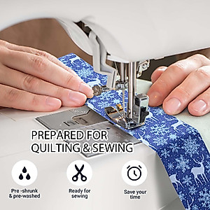 40 Pcs Winter Christmas Snowflakes Cotton Jelly Roll Blue and White Snowflake Reindeer Fabric Strips for Quilting Crafting Snowman Precut Patchwork for Sewing DIY Crafts Cotton Fabric Bundles Strips