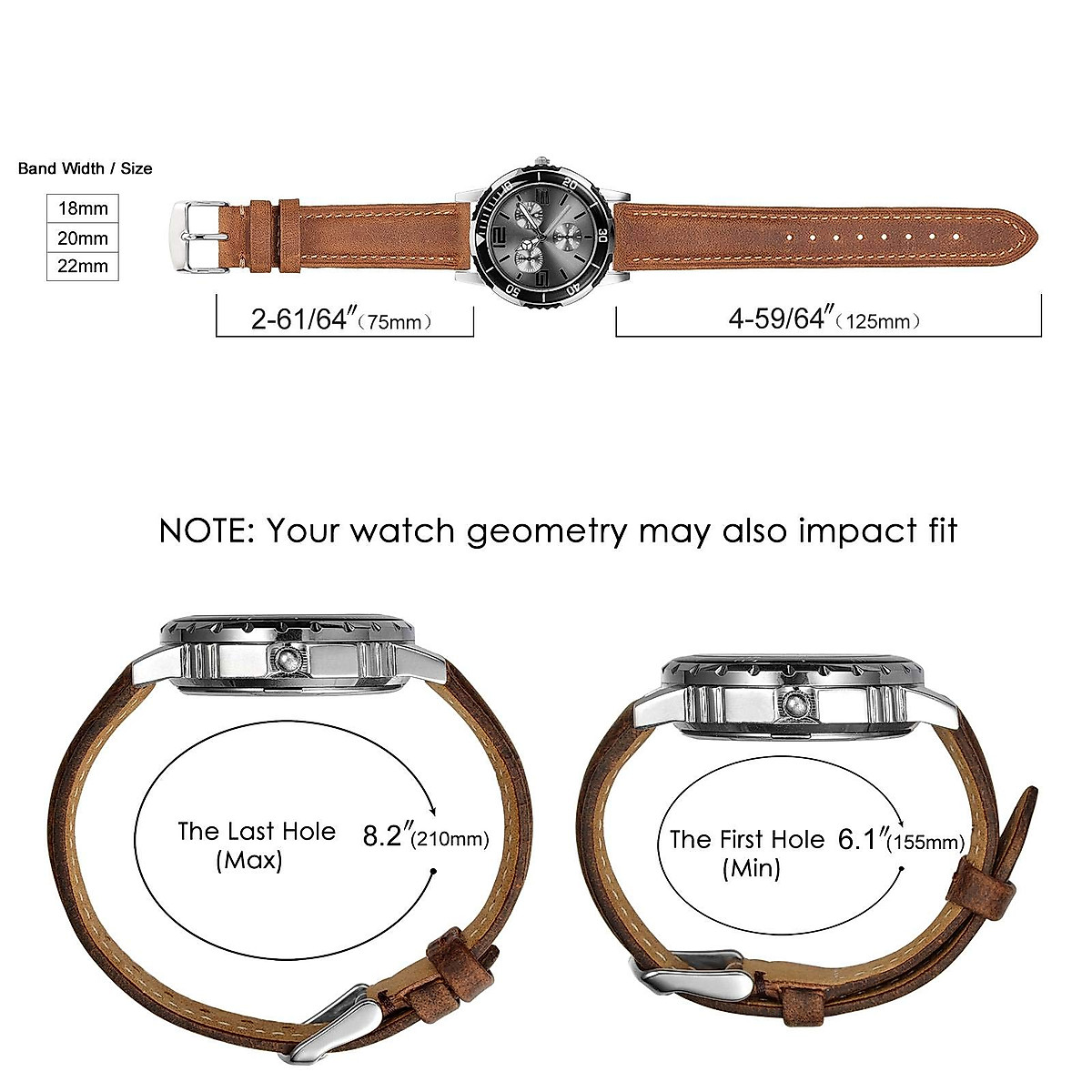 BISONSTRAP Watch Strap 20mm, Vintage Leather Replacement Watch Band, Light Brown with Thread
