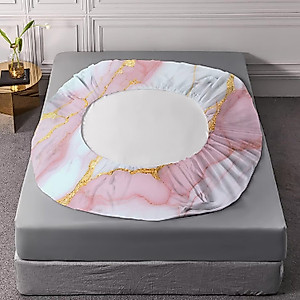 FUYEUN Pink Marble Sheets Set Twin Size Aesthetic Marbling Kids Bedding for Girls Teens Bedroom Bed, Chic Fitted Sheets Bedspread Set,1 Flat Sheet 1 Fitted Sheet 1 Pillowcase