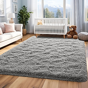 HQAYW 8x10 Area Rug for Living Room Large Fluffy Bedroom Rugs Ultra Soft Shaggy Carpet for Kids Girls Room Non-Slip Fuzzy Dorm Rugs Comfy Home Decor Floor Carpets, Grey