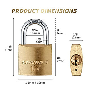 CINCINNO 6 Pack Solid Brass Keyed Alike Padlock with Key, Small Locks with Keys for Gym Locker, Case, Backpack, Luggage