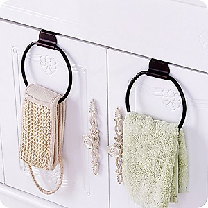 Fashionclubs Iron Towel Ring Over-The-Cabinet Door for Kitchen and Bathroom,Bronze (2)