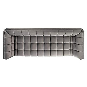 Safavieh Couture Home Onyx Modern Dark Blue Velvet and Walnut Tufted Sofa