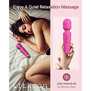 SIKXTOA Vibrator Wand, G Spot Female Adult Sex Toys, Vibrators for Her, Wand Massager, Clit Stimulator Sex Toy, Dildo, with 8 Speeds of Pleasure & 20 Patterns, Powerful, Waterproof (Rose)